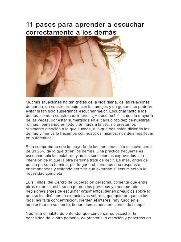 11 Pasos para Aprender A Escuchar Correctamente A Los Demás | PDF ...