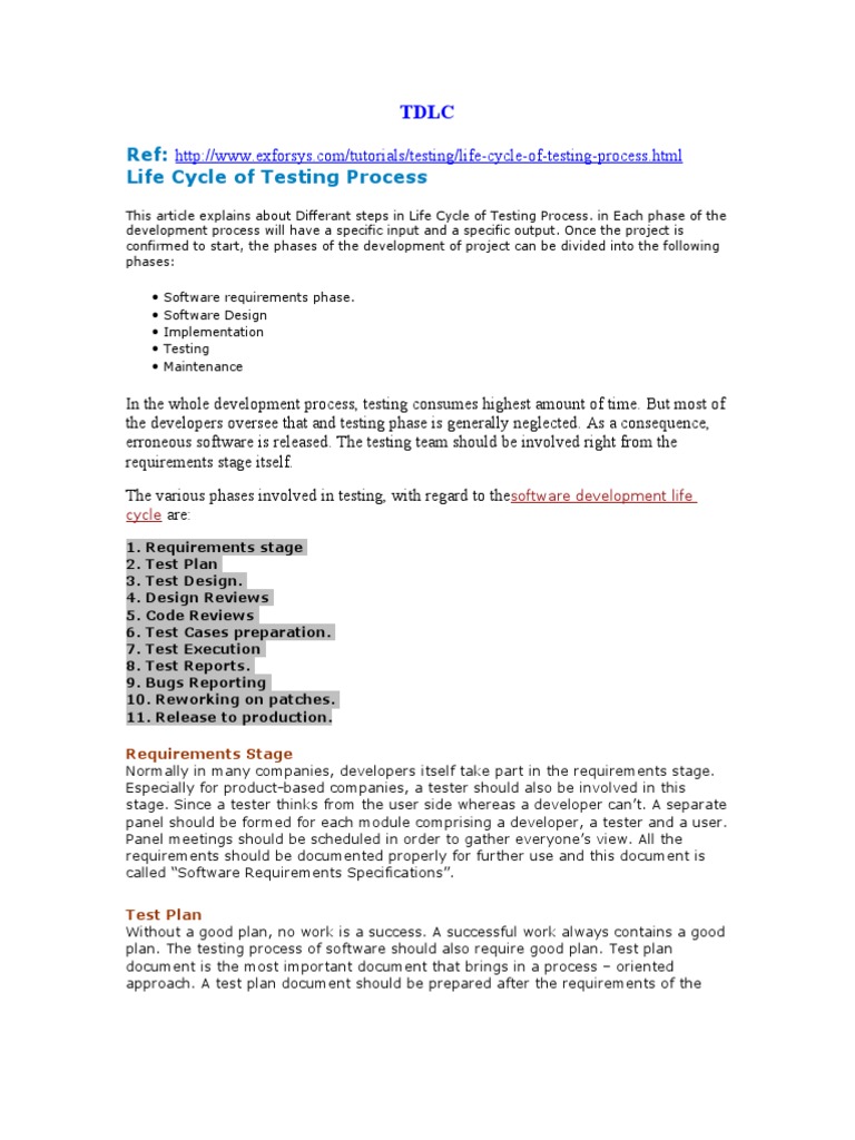 TDLC | PDF | Unit Testing | Software Bug