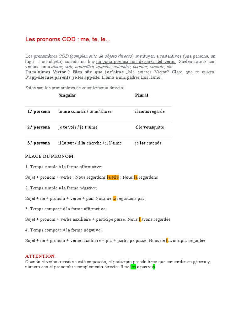 COD + Exercices | PDF | Pronom | Typologie linguistique