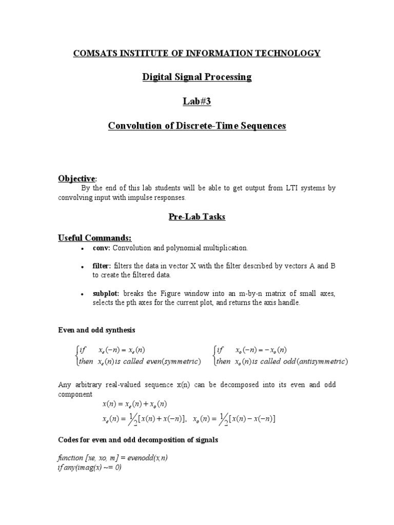 Digital Signal Processing Lab#3 Convolution of Discrete-Time Sequences | PDF | Convolution ...