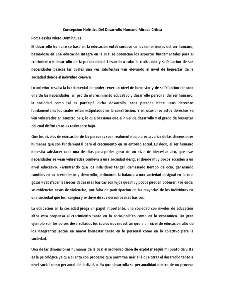 Concepción Holística Del Desarrollo Humano Mirada Critica | PDF ...