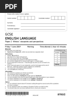 English Language: Paper 2 Writers' Viewpoints and Perspectives | PDF ...
