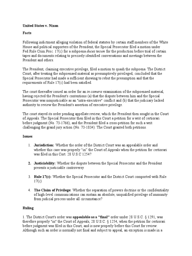 13 US v. Nixon | PDF | Executive Privilege | Appeal