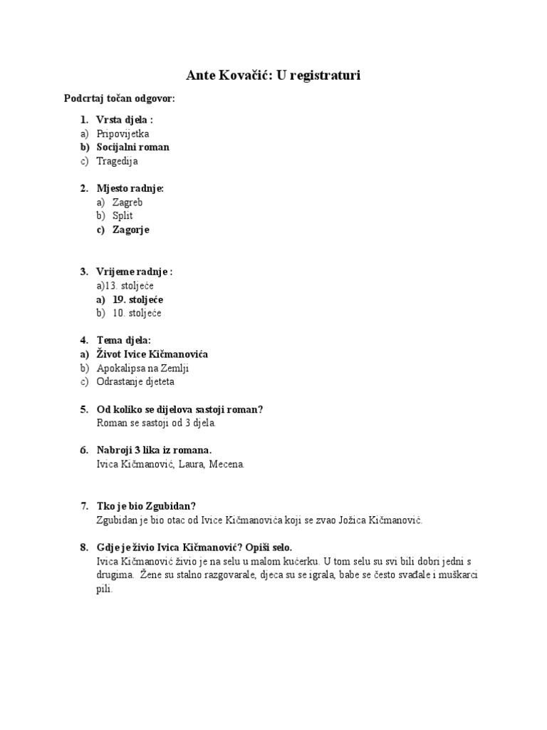 Pitanja Za Lektiru | PDF