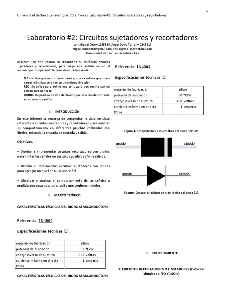 Laboratorio 2. Circuitos Sujetadores y Recortadores | PDF | Diodo | Electrónica