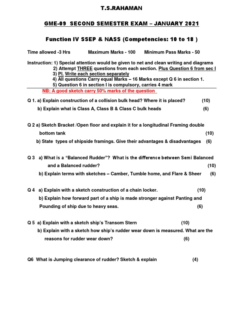 Function IV SSEP Mid Sem Question Paper | PDF | Buoyancy | Ships
