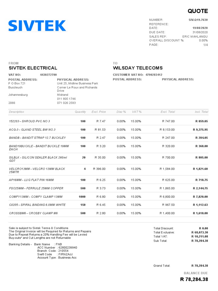 Electrical Supply Quote | PDF | Value Added Tax | Invoice