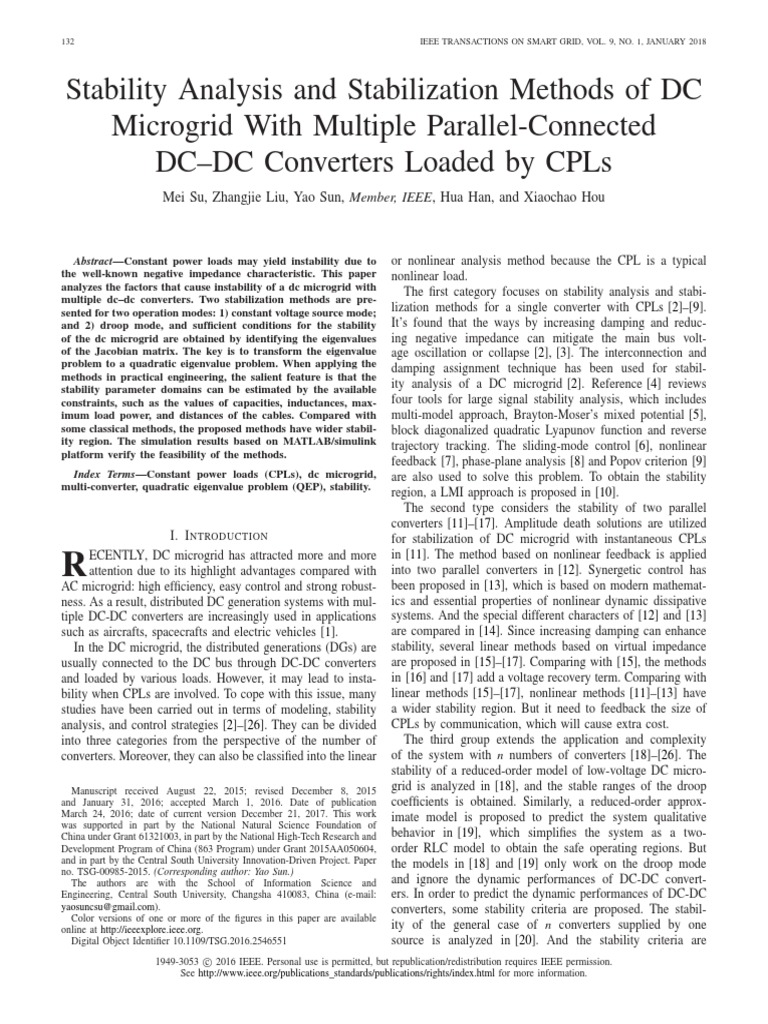 2018 - Stability Analysis and Stabilization Methods of DC Microgrid With Multiple Parallel ...
