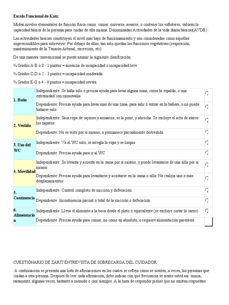 Escala Funcional de Katz | PDF | Cuestionario