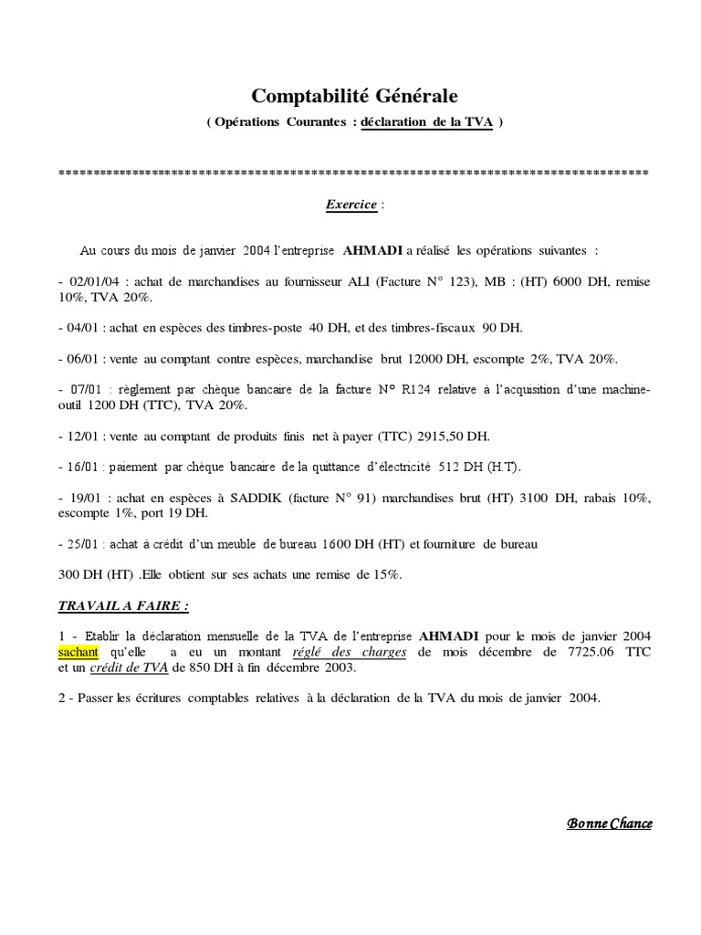 EXERCICE D Claration de La TVA | PDF