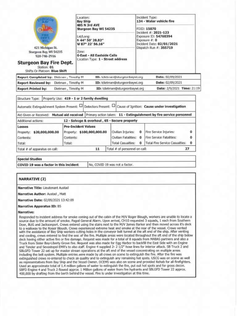 Roger Blough Fire Report | PDF