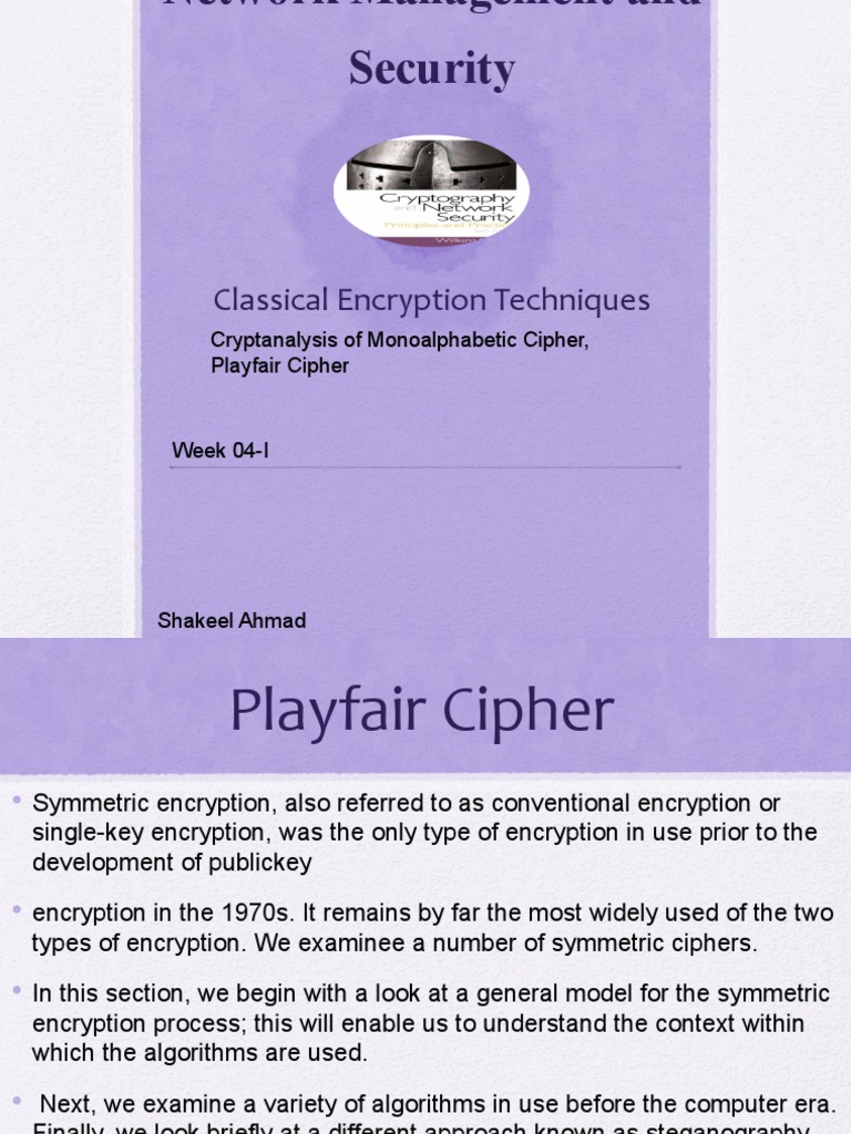 Classical Encryption Techniques: Cryptanalysis of Monoalphabetic Cipher, Playfair Cipher | PDF ...