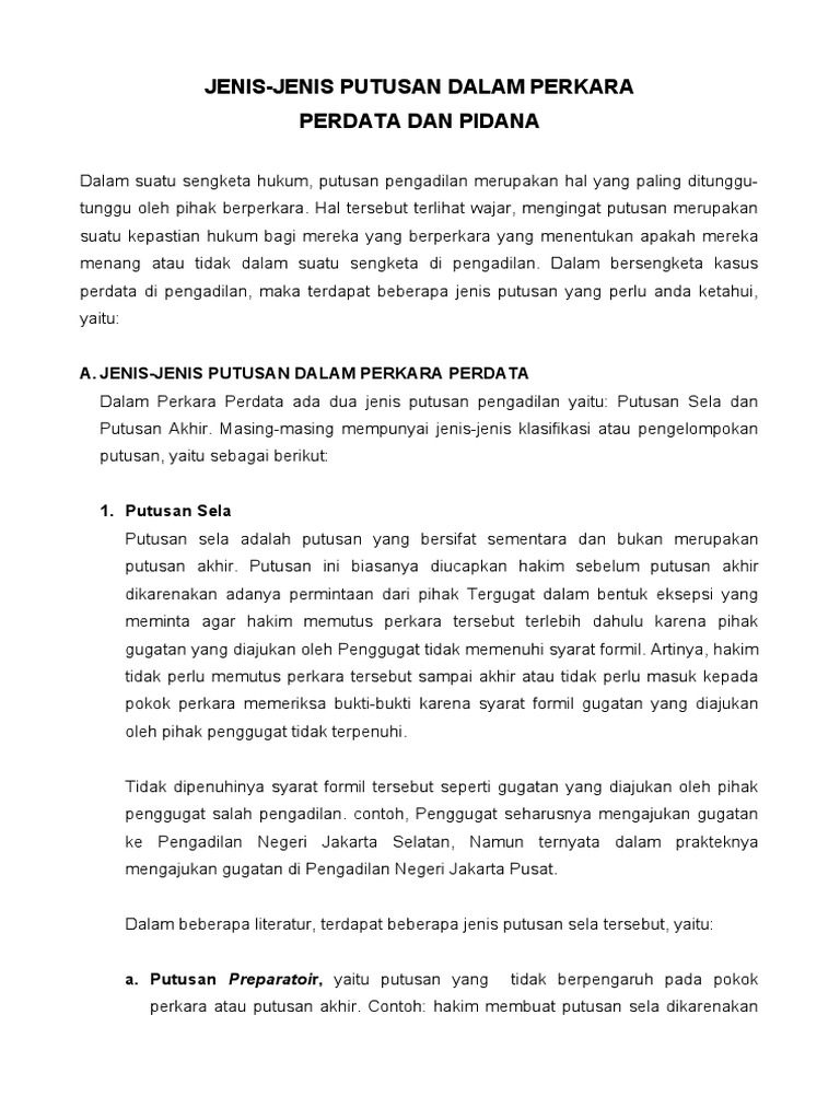 Jenis-Jenis Putusan Dalam Perkara Perdata Dan Pidana | PDF