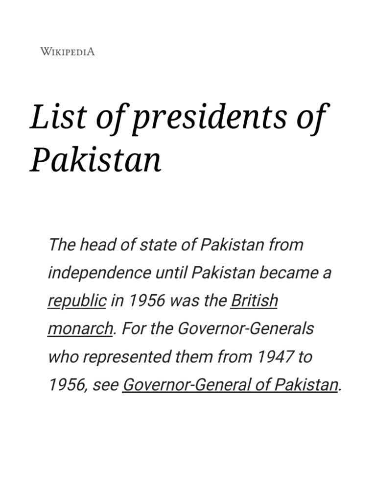 List of Presidents of Pakistan | PDF | Government Of Pakistan | Pakistan