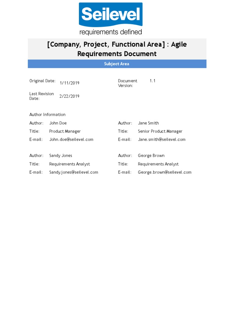 Seilevel Agile Requirements Document Template | PDF | Agile Software ...