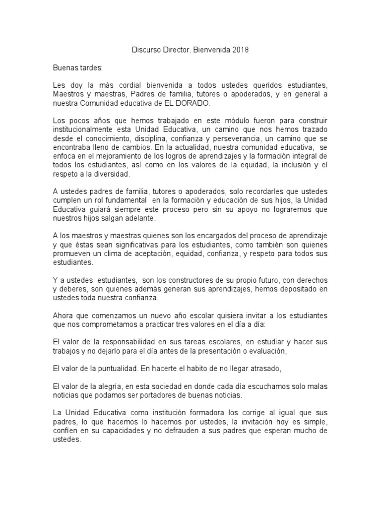 Discurso Director | PDF | Educación Secundaria | Inclusión (Educación)