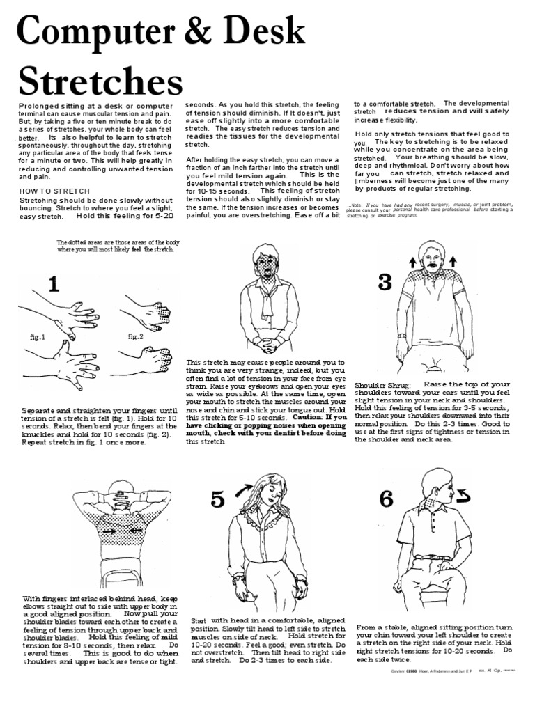 Desk Stretching Guide for Pain Relief | PDF | Self-Improvement