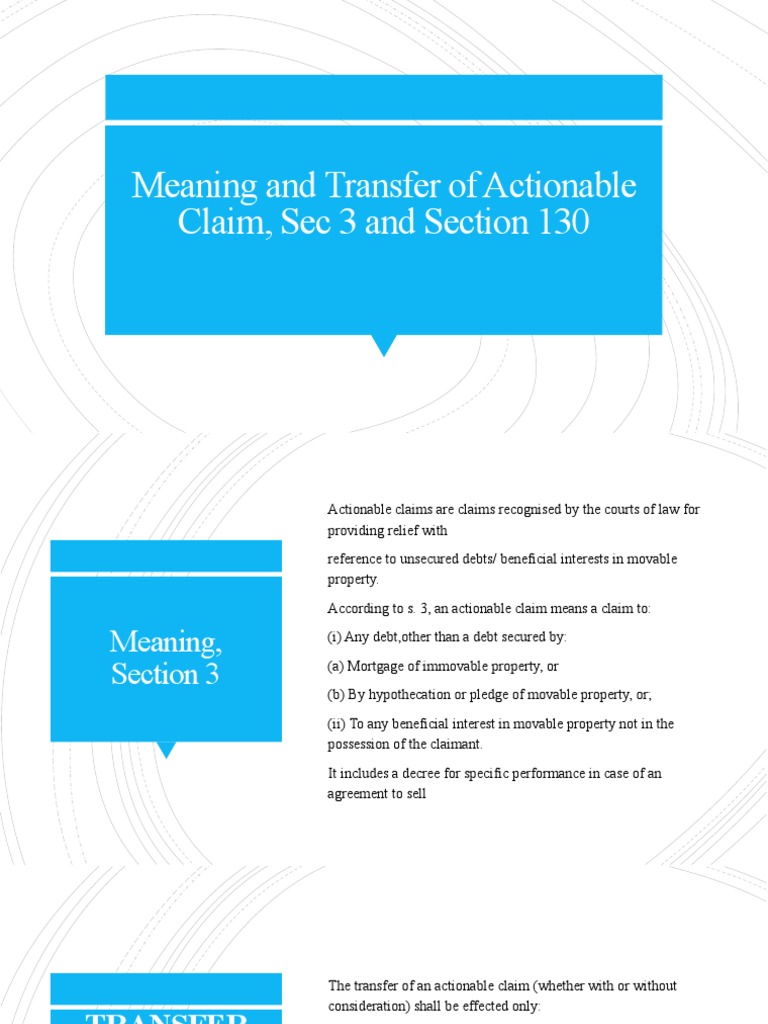Meaning and Transfer of Actionable Claim, Sec 3 and Section 130 | PDF