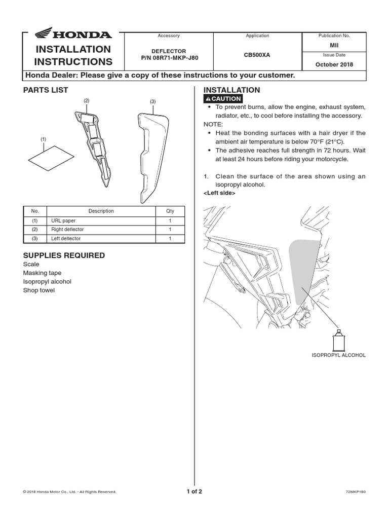 Honda CB500X Oem Installation Deflector | PDF | Adhesive | Industrial ...