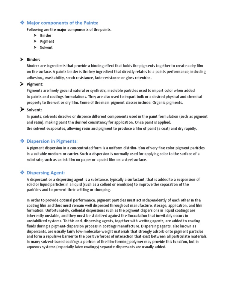 Major Components of The Paints | PDF | Paint | Soft Matter