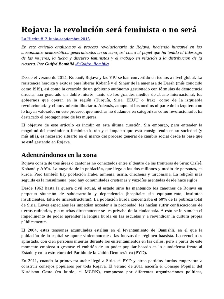 Rojava. La Revolución Será Feminista o No Será | PDF | Partido de la Unión Democrática (Siria ...