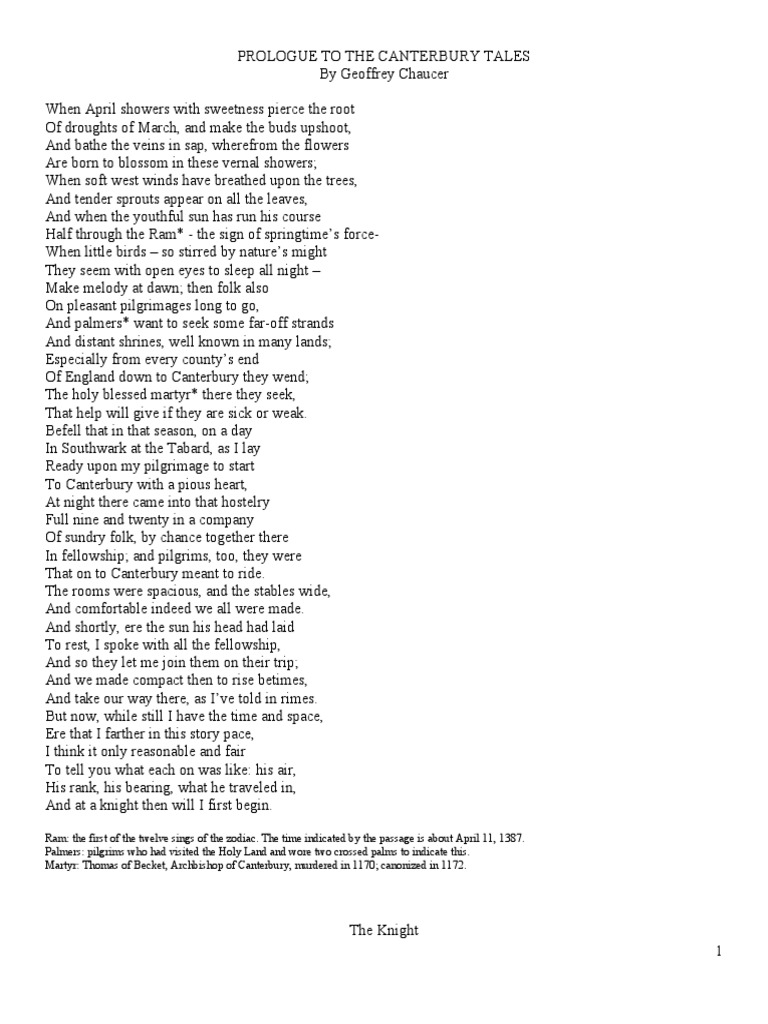 Prologue To The Canterbury Tales | PDF