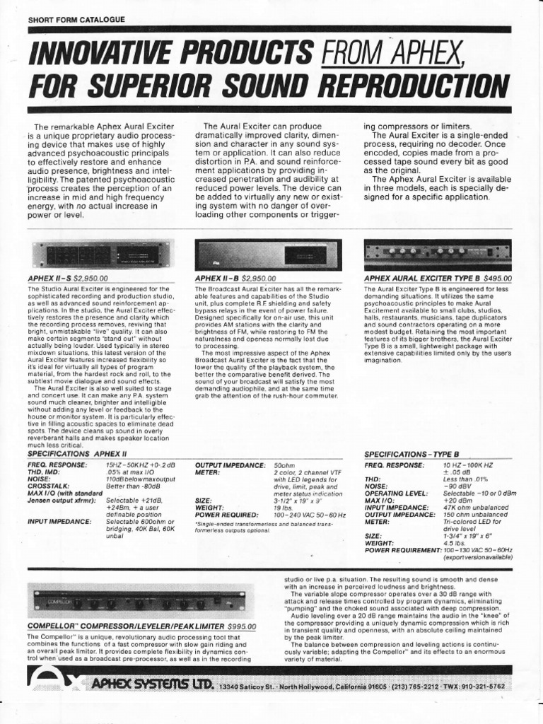 Aphex - Aural - Exciter Type B and C | PDF | Equalization (Audio) | Sound