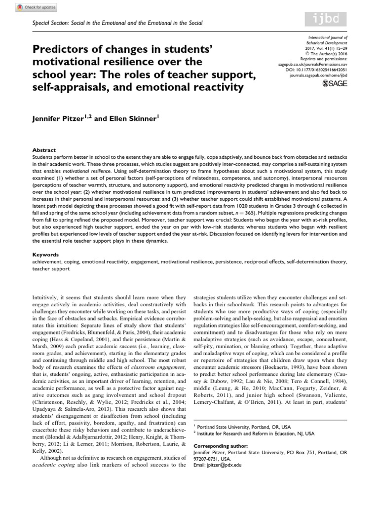 The Role of Teacher Support | PDF | Psychological Resilience | Motivation
