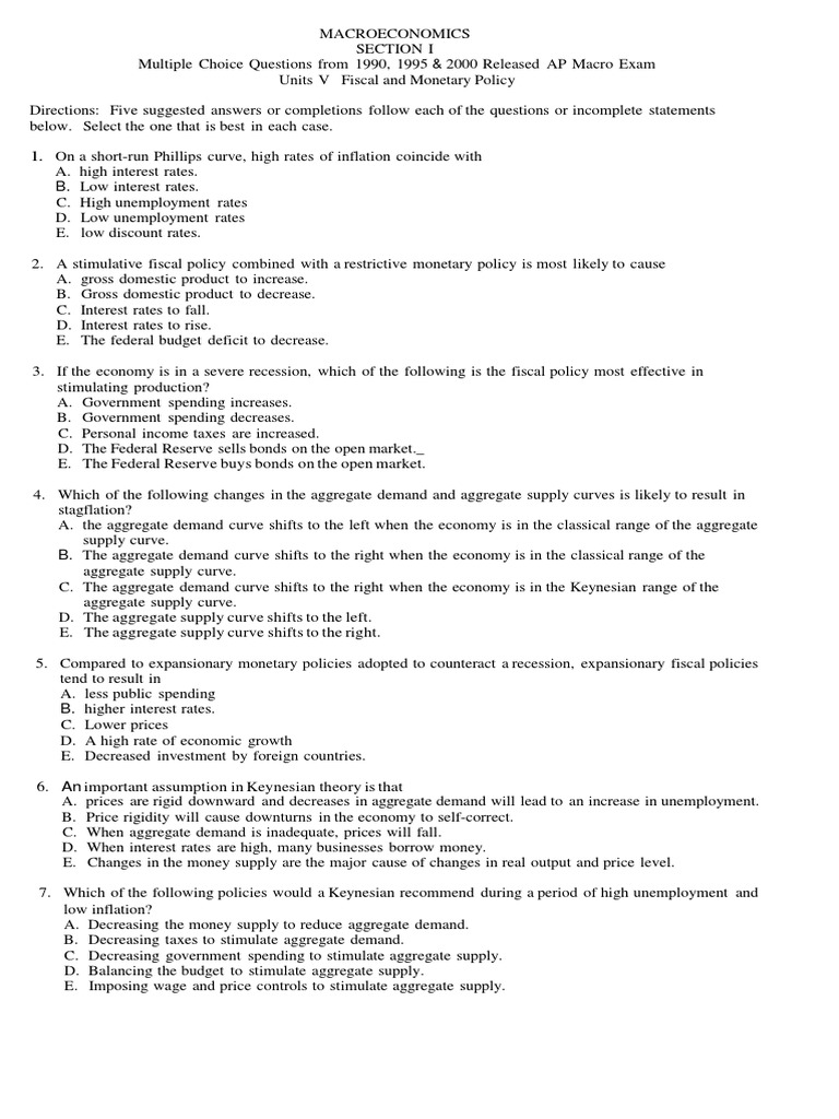 AP Macroeconomics Exam Questions | PDF | Fiscal Policy | Money Supply