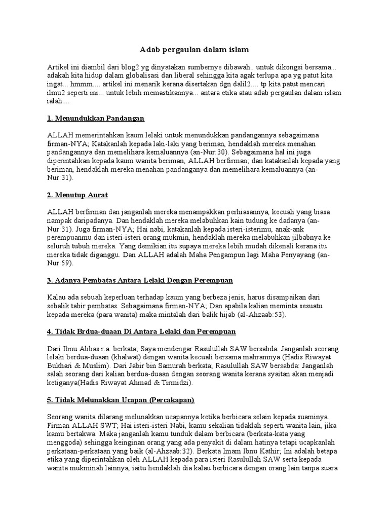 Adab Pergaulan Dalam Islam | PDF