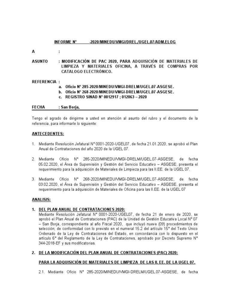 Modelo de Informe de PAC | PDF | Presupuesto | Agua