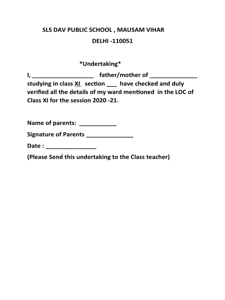 Class 11 Cbse Loc Undertaking | PDF