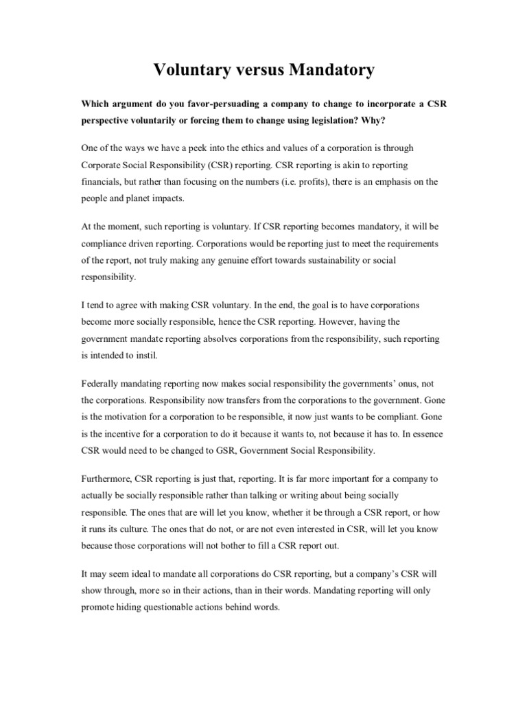 Voluntary Versus Mandatory | PDF | Corporate Social Responsibility ...