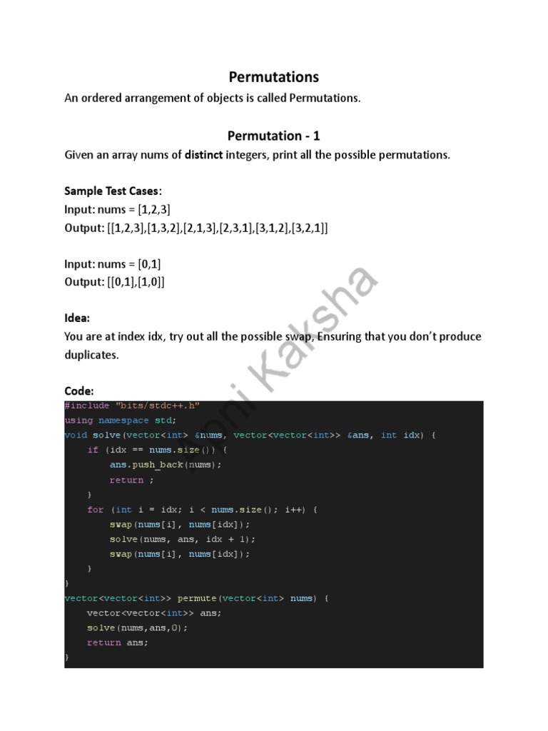 Permutations Notes Watermark Pdf Permutation Computer Programming 1918