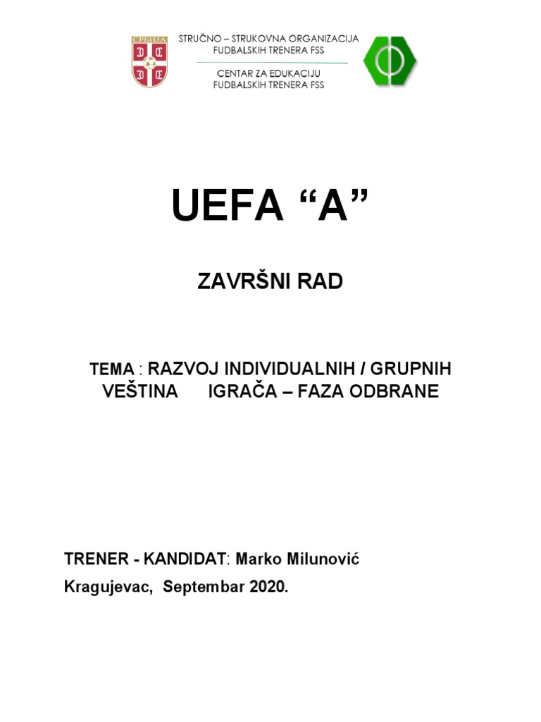 Zavrsni Rad Uefa A Licenca Marko Milunović | PDF