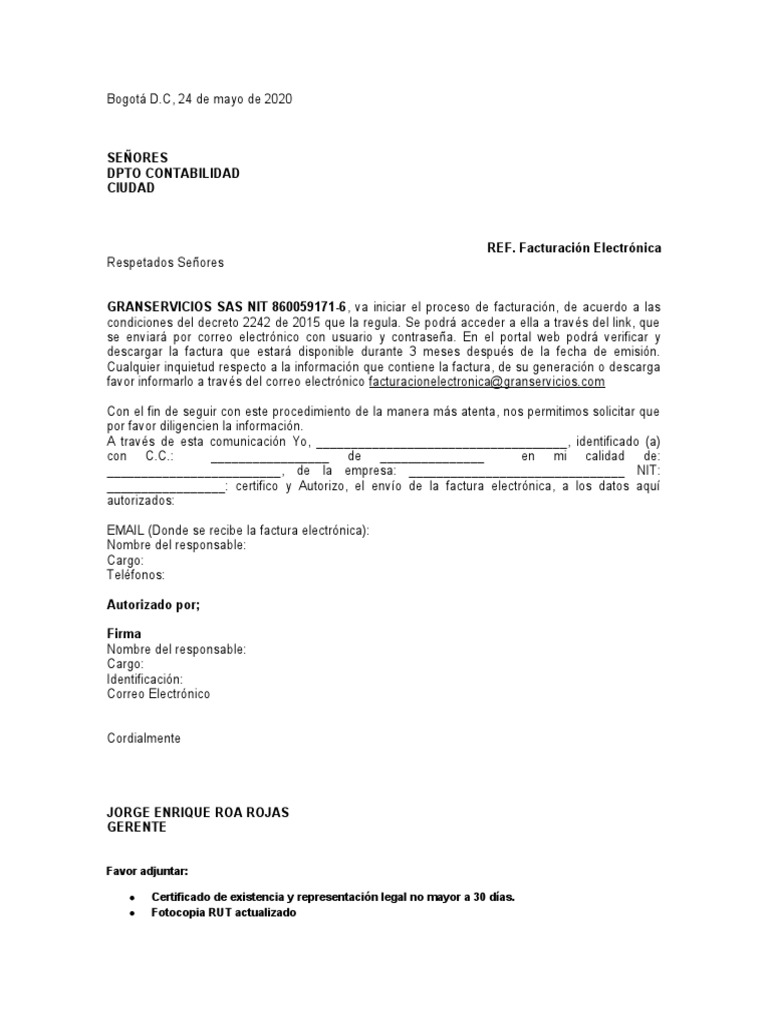 Carta Facturas Electronicas | PDF
