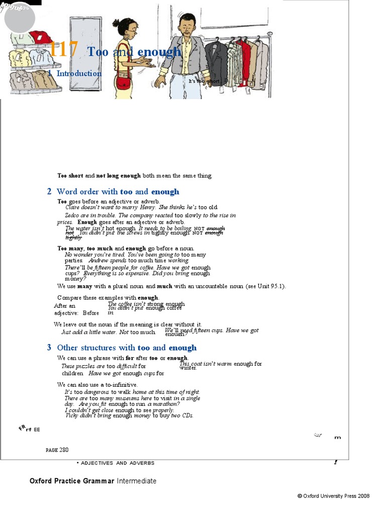 Too and Enough | PDF | Adjective | Adverb