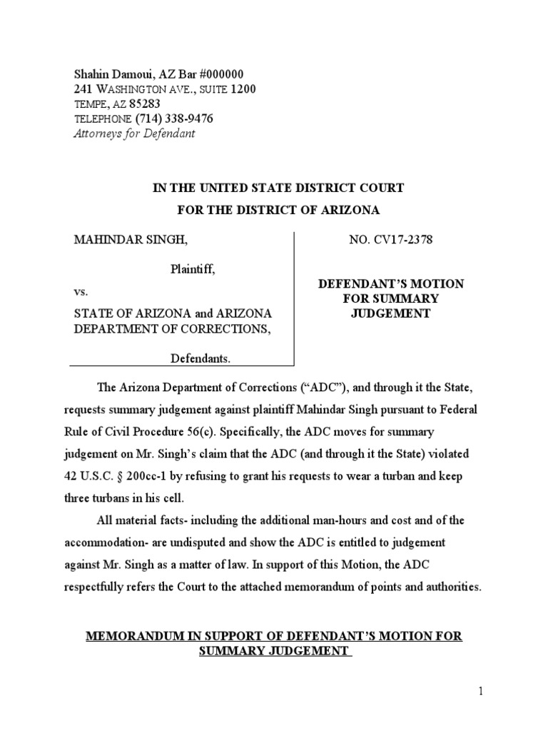ADC Seeks Summary Judgment | PDF | Summary Judgment | Burden Of Proof (Law)
