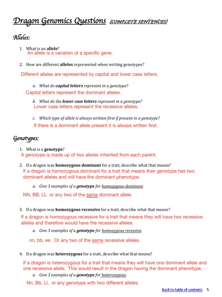 Dragon Genetics Lab Answer Key | PDF | Dominance (Genetics) | Allele