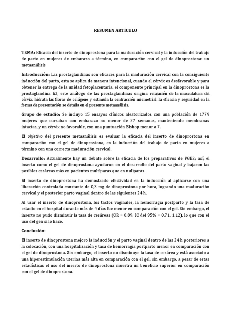 Dinoprostona: Inserto vs Gel en Parto | PDF | Parto | Salud maternal