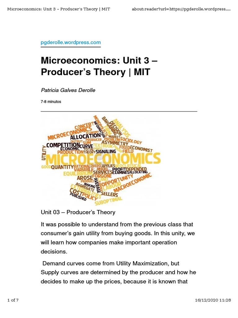 Microeconomics: Unit 3 - Producer's Theory - MIT | PDF | Long Run And ...