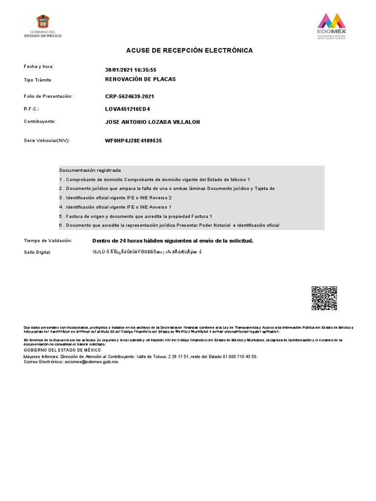 Acuse de Recepción para Representación Jurídica | PDF
