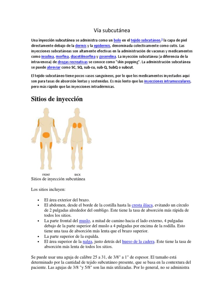 Vía Subcutánea | PDF | Inyección (medicina) | Medicina