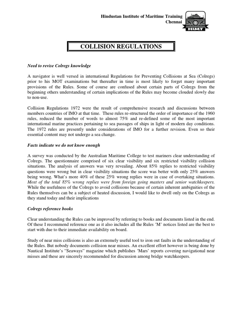 Understanding Collision Regulations at Sea | PDF | Mast (Sailing) | Traffic