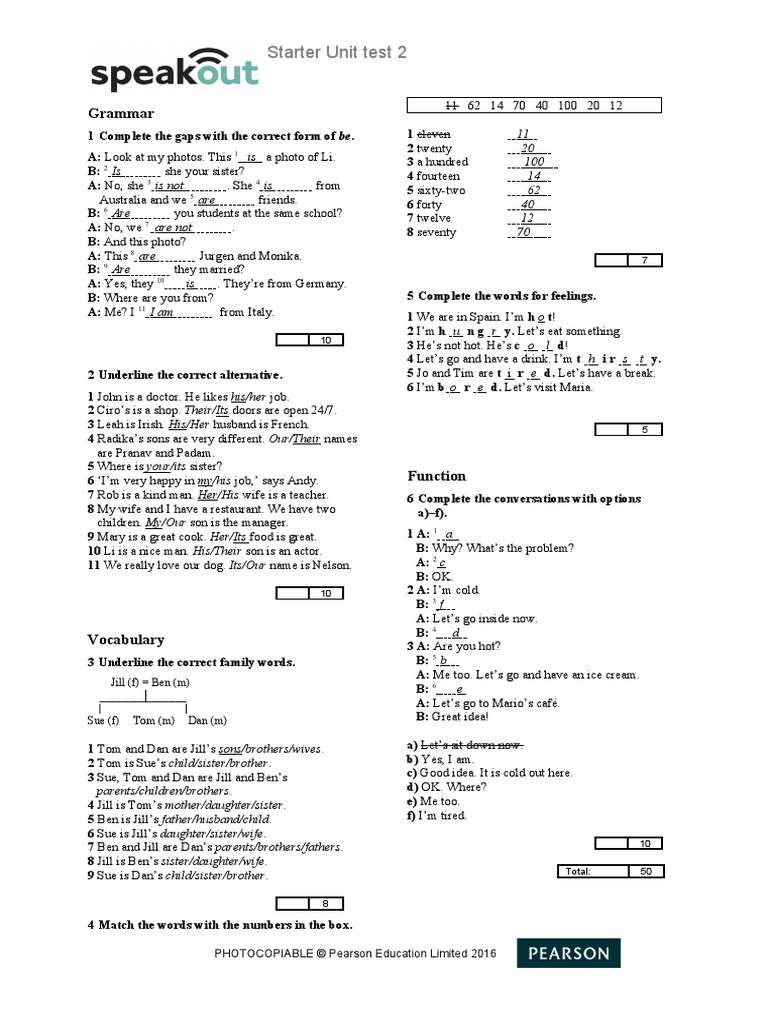 Starter Unit Test 2: Grammar | PDF