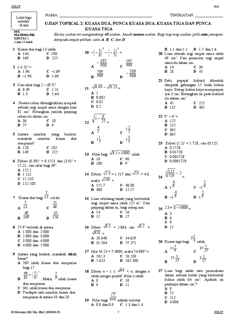 Maths F2 Topical Test 2 (BM) | PDF