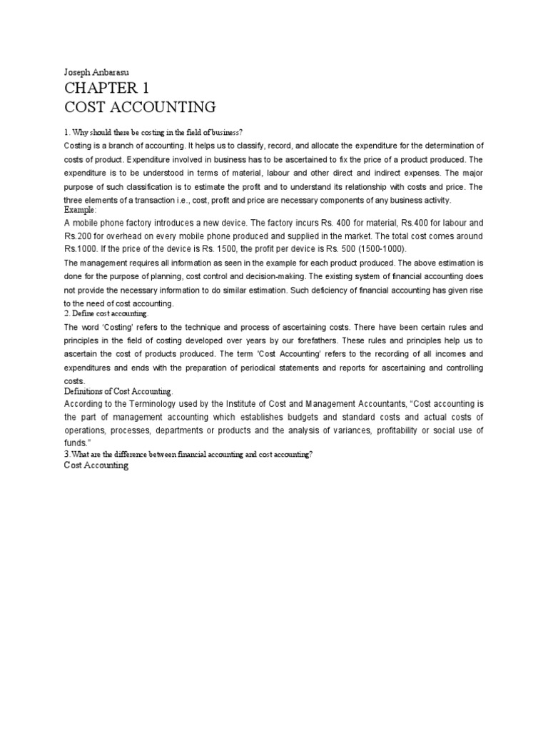 Joseph Anbarasu | PDF | Cost Accounting | Accounting