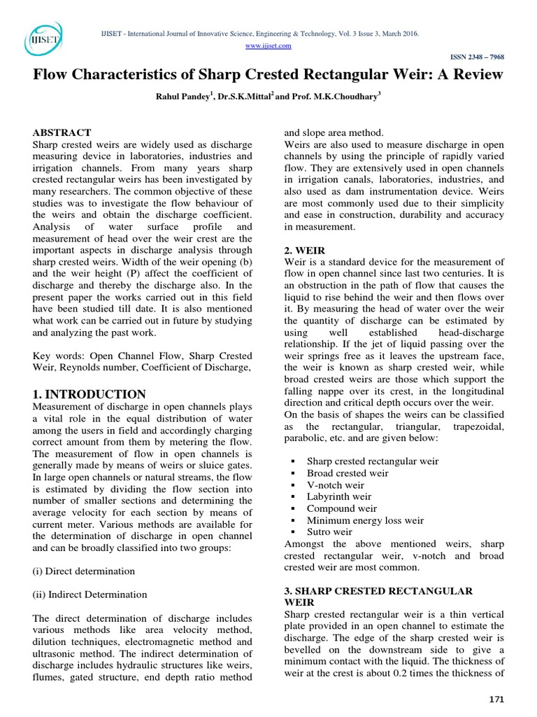 Flow Characteristics of Sharp Crested Rectangular Weir: A Review | PDF ...