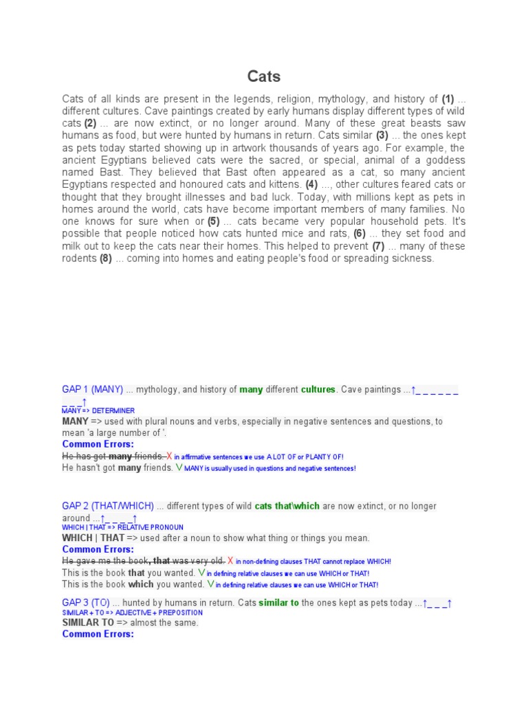 FCE Open Cloze CATS | PDF | Cats | Language Mechanics