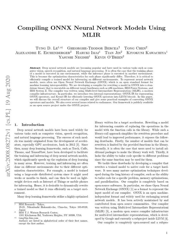 Compiling ONNX Neural Network Models Using Mlir | PDF | Deep Learning | Compiler